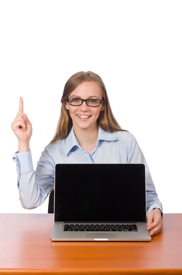 The Office Employee with Laptop on White Stock Photo - Image of ...