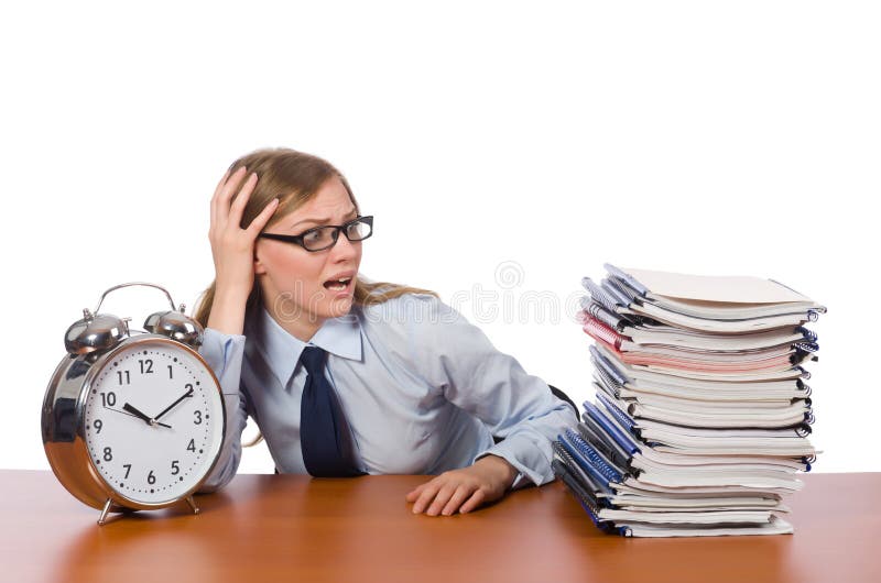 The Office Employee at Work Table with Documents Stock Photo - Image of ...