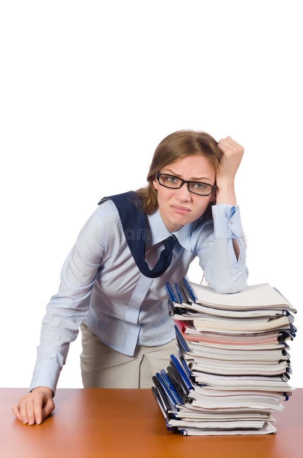 The Office Employee at Work Table with Documents Stock Image - Image of ...