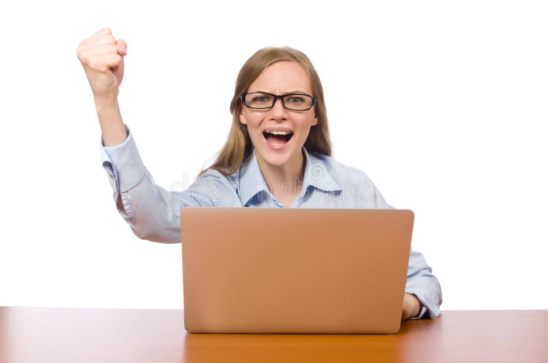 The Office Employee at Work Table Isolated on Stock Image - Image of ...