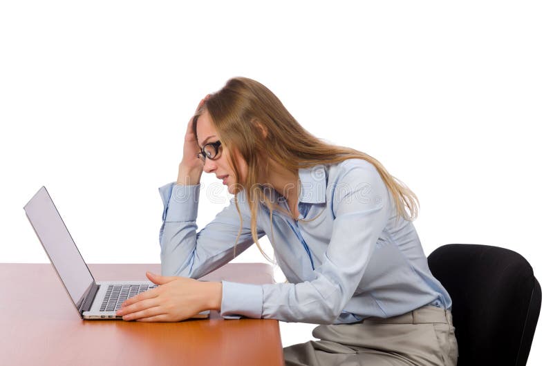 The Office Employee at Work Table Isolated on Stock Photo - Image of ...