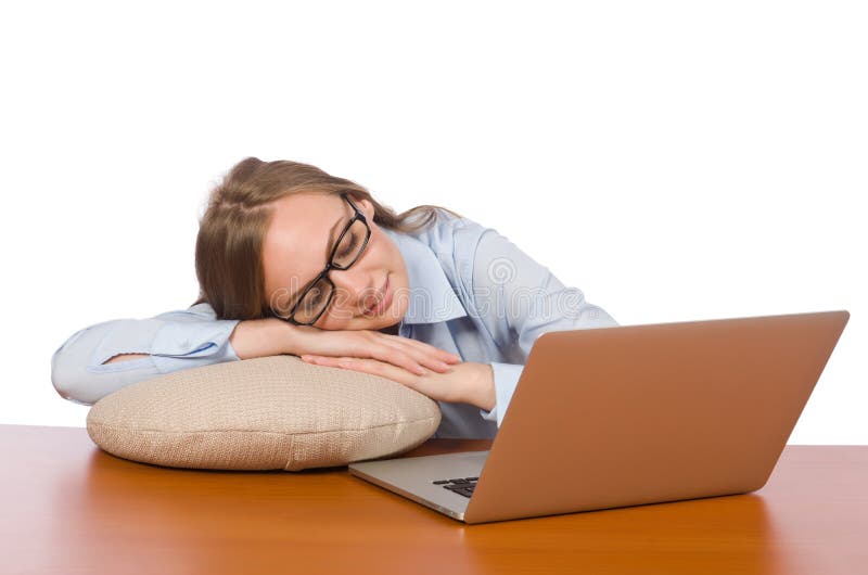 Office Employee at Work Table Isolated on White Stock Image - Image of ...