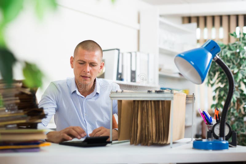Office Employee Working with Card Index at Workplace Stock Photo ...