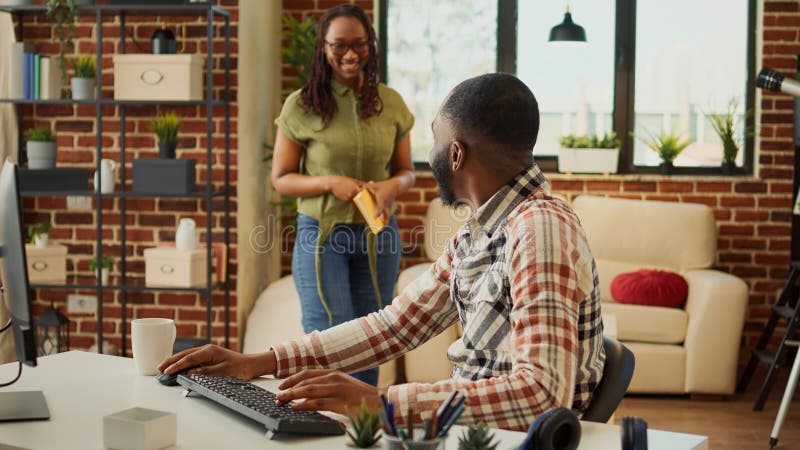 Office Employee Working on Computer at Desk Stock Image - Image of data ...