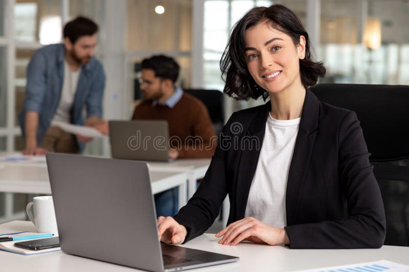 Office Employee Working on Computer in Modern Coworking Environment ...
