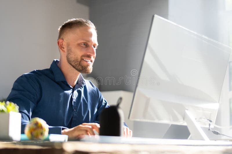Office Employee Working at Desktop Computer Stock Photo - Image of ...