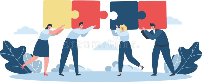 Office Employees Putting a Puzzle Together. Solving a Common Problem ...