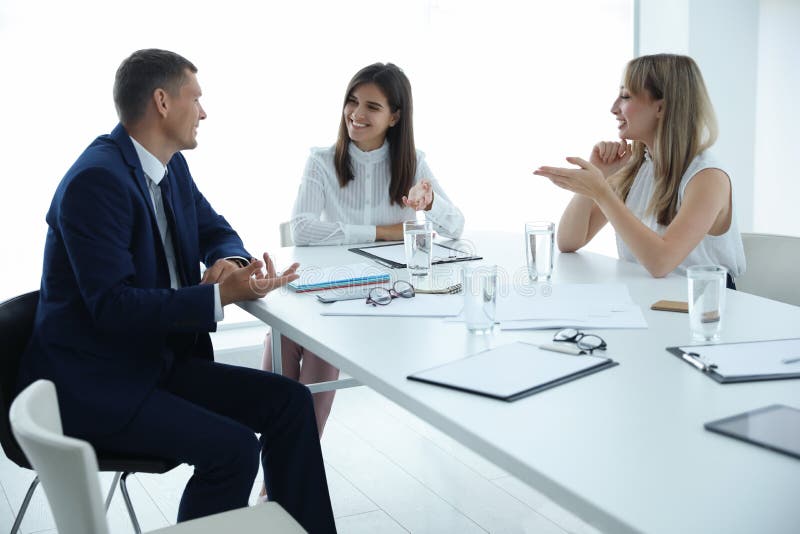 Office Employees Talking at Table during Meeting Stock Photo - Image of ...