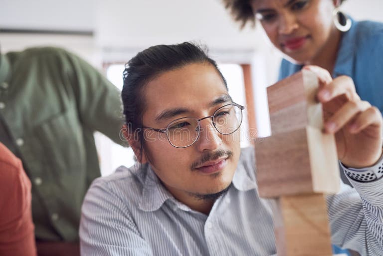 Office, Employees and Teamwork or Strategy with Building Blocks for ...