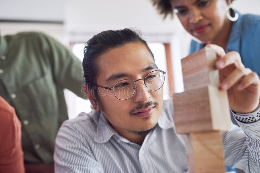 Office, Employees and Teamwork or Strategy with Building Blocks for ...