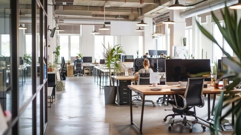 An Office Environment with Employees Adapting To New Technology Stock ...