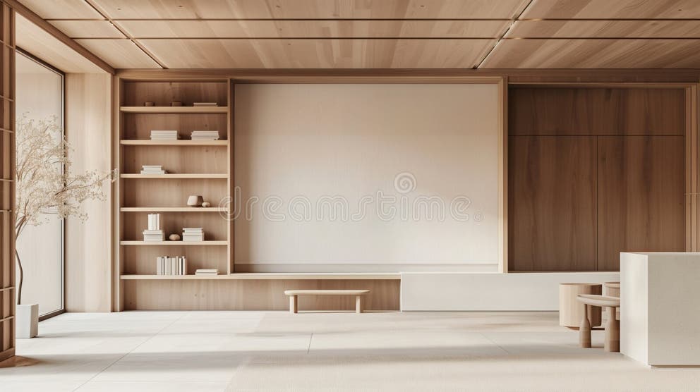 Office Environment with Light Wood Elements, Uncluttered Surfaces ...