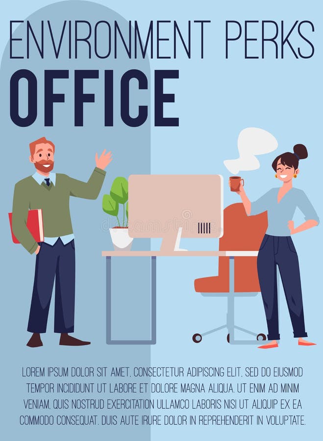 Office with Environment Perks, Poster Template - Flat Vector ...