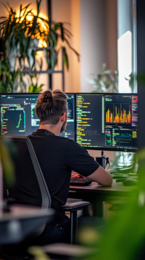 A Professional Workspace Showcasing a Programmer Focused on Code and ...