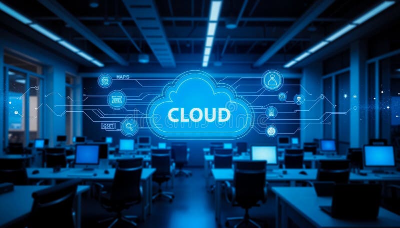 Office Environment Showcasing Cloud Computing Technology with ...