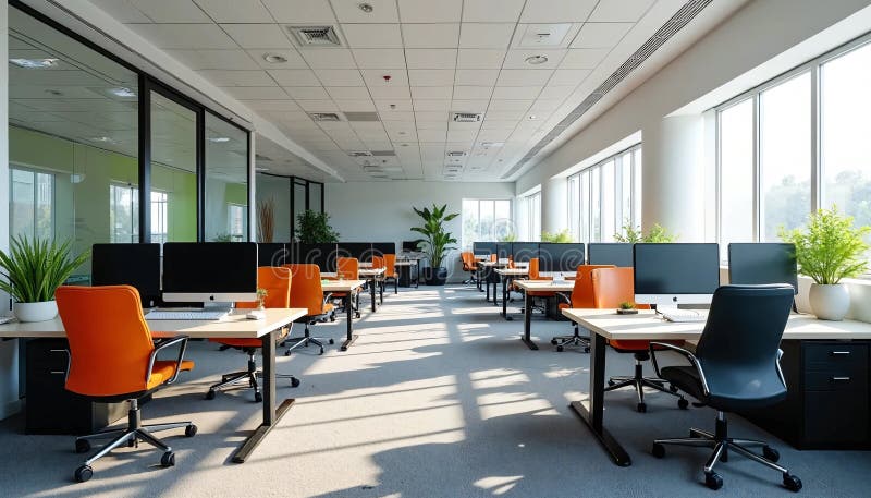 Office Environment with Workstations. Generative AI Stock Image - Image ...