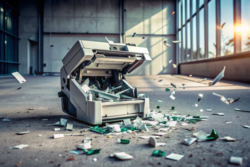 Office Equipment Damage Shattered Printer and Copier Resulting from a ...