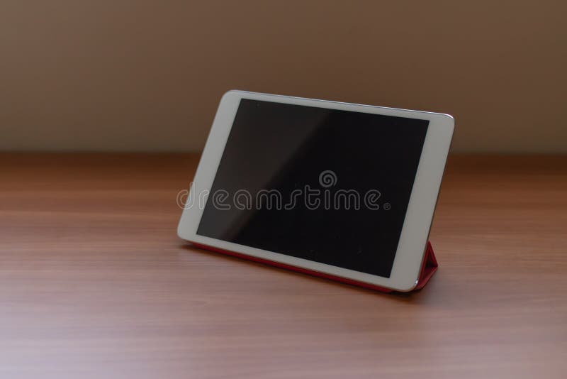 Office Equipment Such a Tablet Wooden Office Desk Stock Photo - Image ...