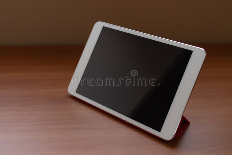 Office Equipment Such a Tablet Wooden Office Desk Stock Photo - Image ...