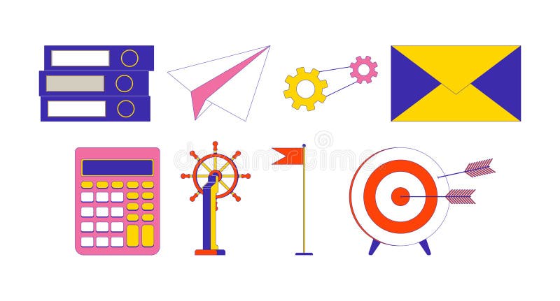 Office Essentials 2D Linear Cartoon Objects Set Stock Vector ...