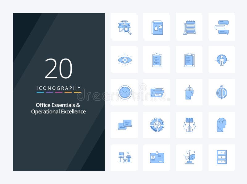 20 Office Essentials and Operational Exellence Blue Color Icon for ...