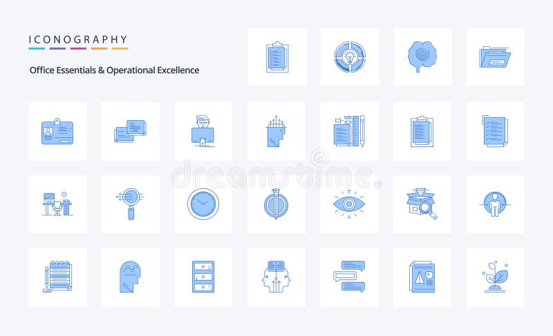 25 Office Essentials and Operational Exellence Blue Icon Pack. Vector ...