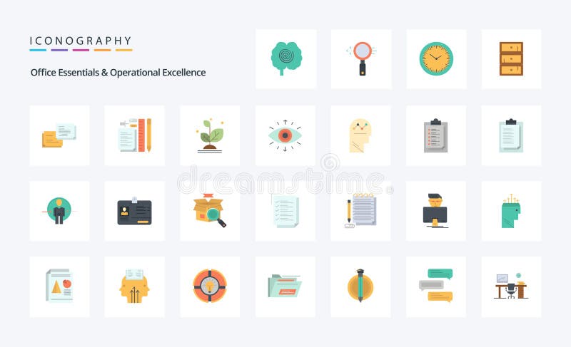 25 Office Essentials and Operational Exellence Flat Color Icon Pack ...