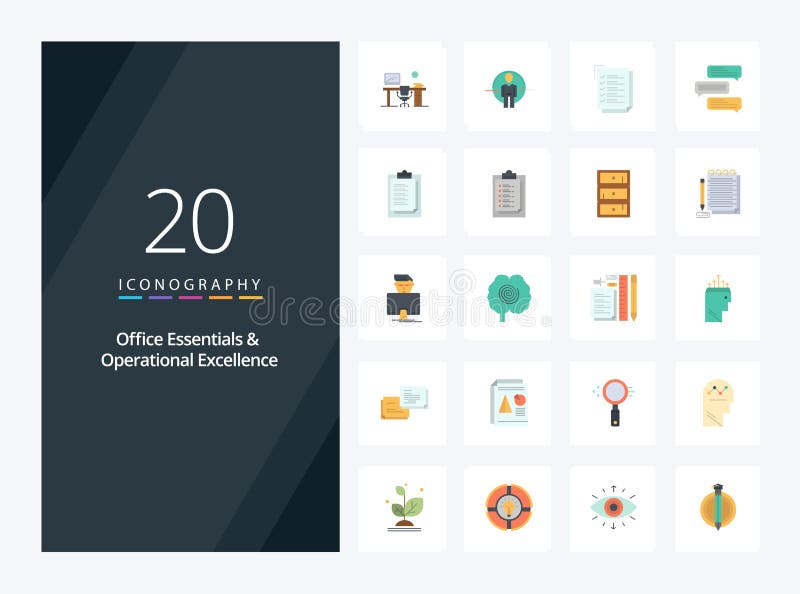 20 Office Essentials and Operational Exellence Flat Color Icon for ...