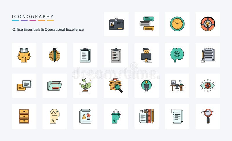 25 Office Essentials and Operational Exellence Line Filled Style Icon ...