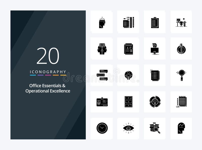 20 Office Essentials and Operational Exellence Solid Glyph Icon for ...