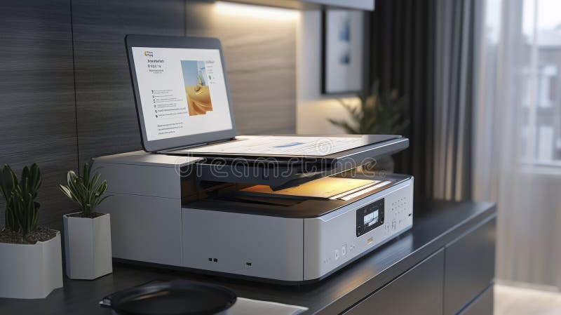Office Event Printer with Open Paper Tray in Modern Workspace ...