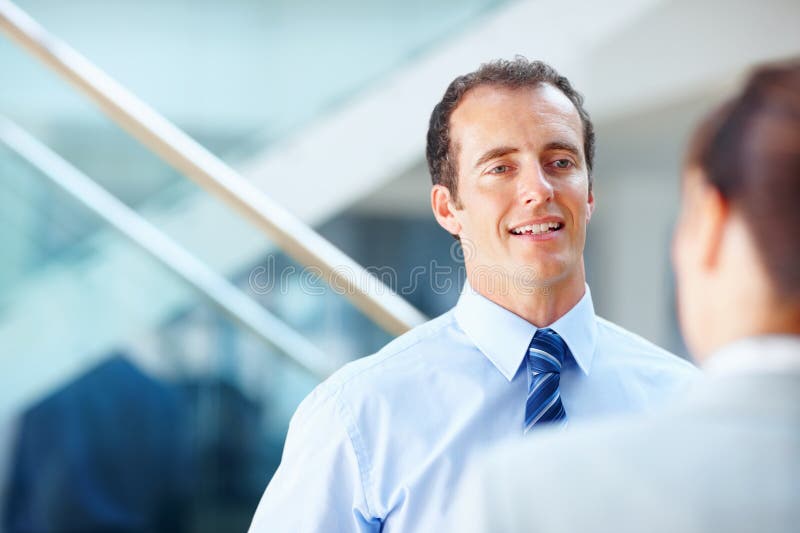 An Office Executive Having Conversation with His Colleague. Portrait of ...