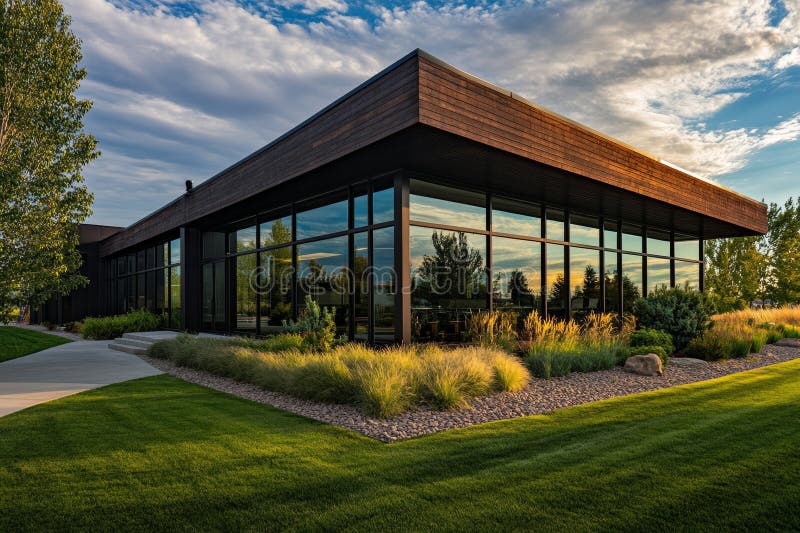 The Office Facade is a Modern Two-story Building with a Black Exterior ...