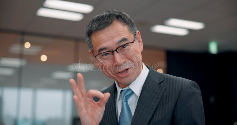 Office, Face and Man with Okay Hand Gesture, Feedback and Smile for ...