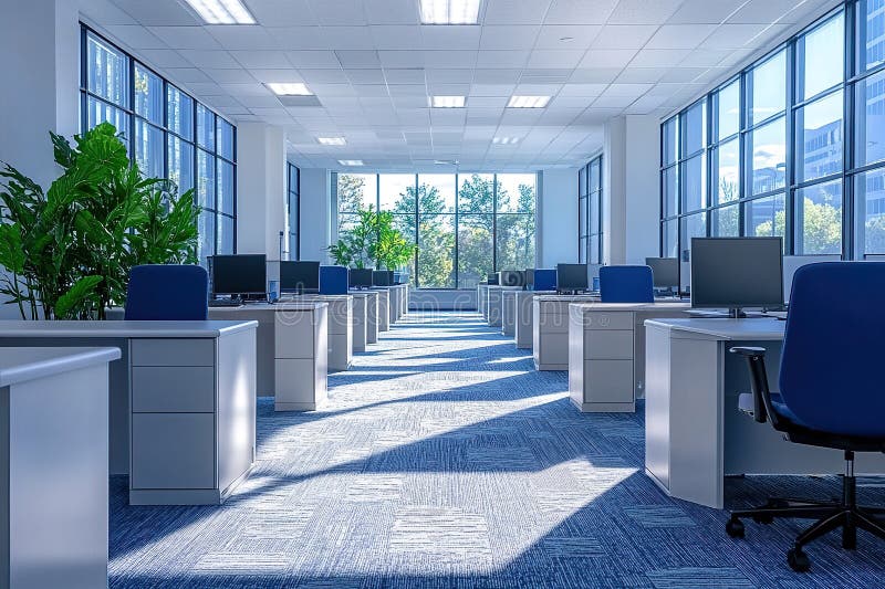 A Modern Office Filled with Natural Light from Large Windows. the ...