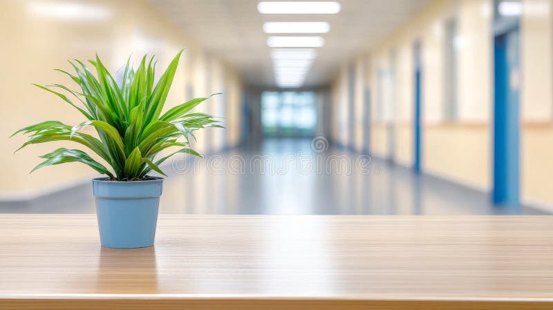 The Office Features a Reception Desk with a Plant, Set Against a ...