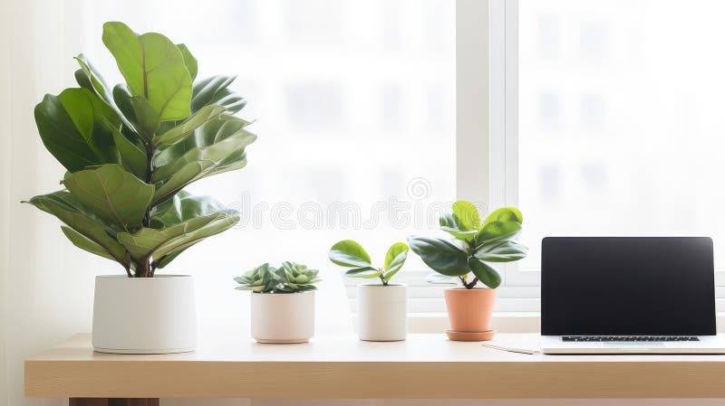 Office fiddle leaf plant stock illustration. Illustration of arranged ...