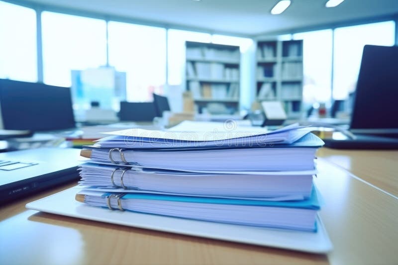 Office and files on desk stock illustration. Illustration of order ...