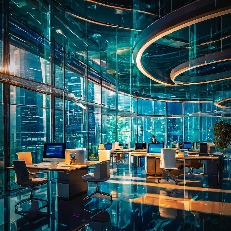 Office with a Lot of Windows and Computers on the Desks Stock Image ...