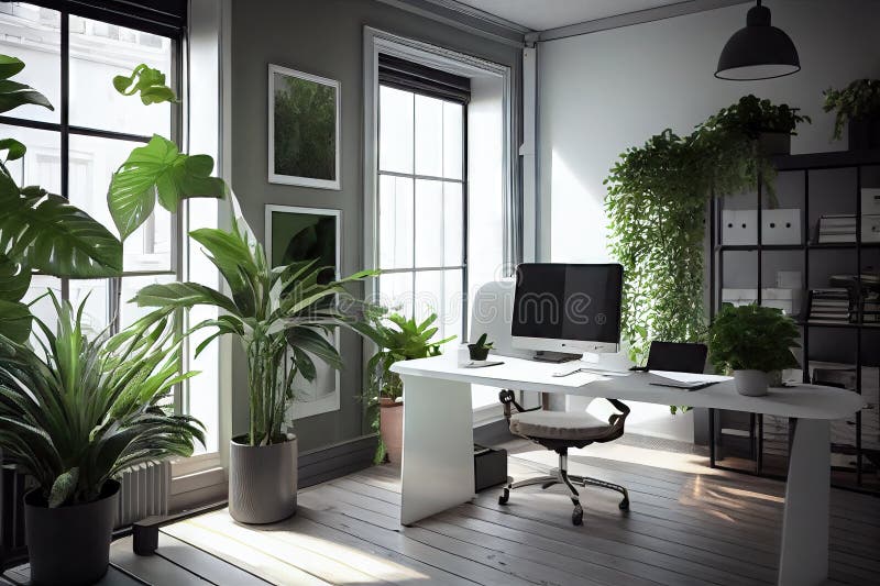 Office Filled with Greenery and Natural Light, Perfect for a Peaceful ...