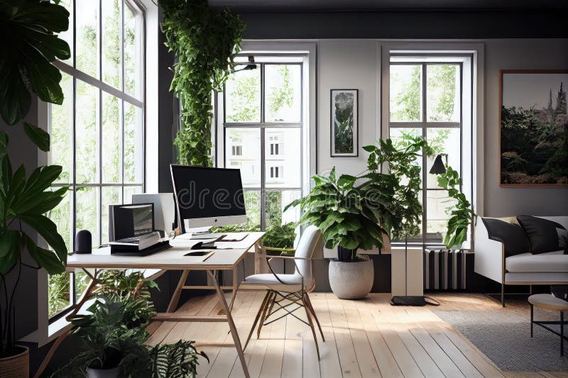 Office Filled with Greenery and Natural Light, Perfect for a Peaceful ...