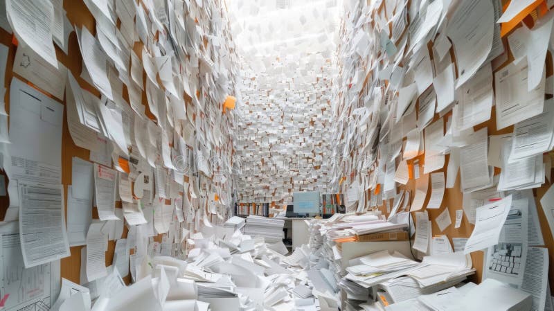 Office Filled with a Large Amount of Paper Stock Illustration ...