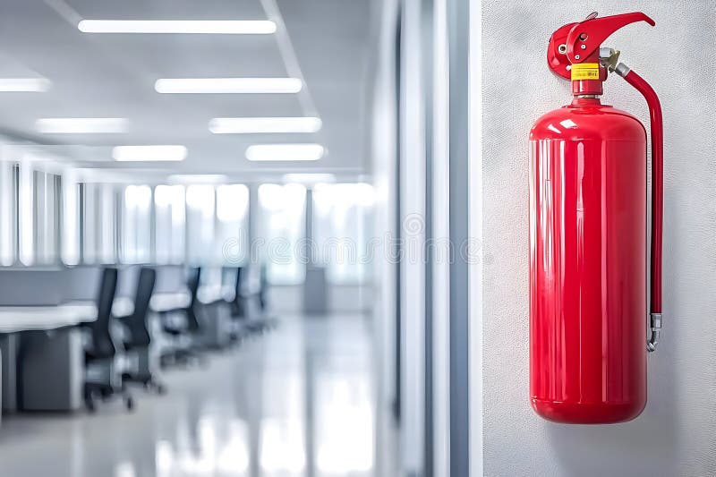 Office Fire Extinguisher Safety, Modern Workplace Stock Illustration ...