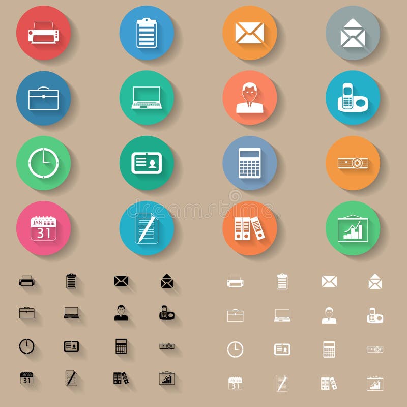 Office flat icons set stock illustration. Illustration of collection ...
