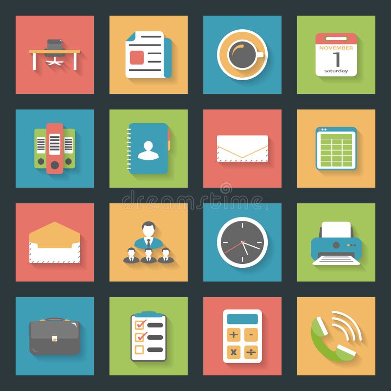 Office flat icons set stock vector. Illustration of boss - 42423947