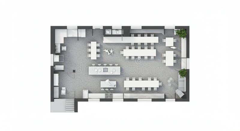 Office Floor Plan Featuring Multiple Workstations with Long Rectangular ...