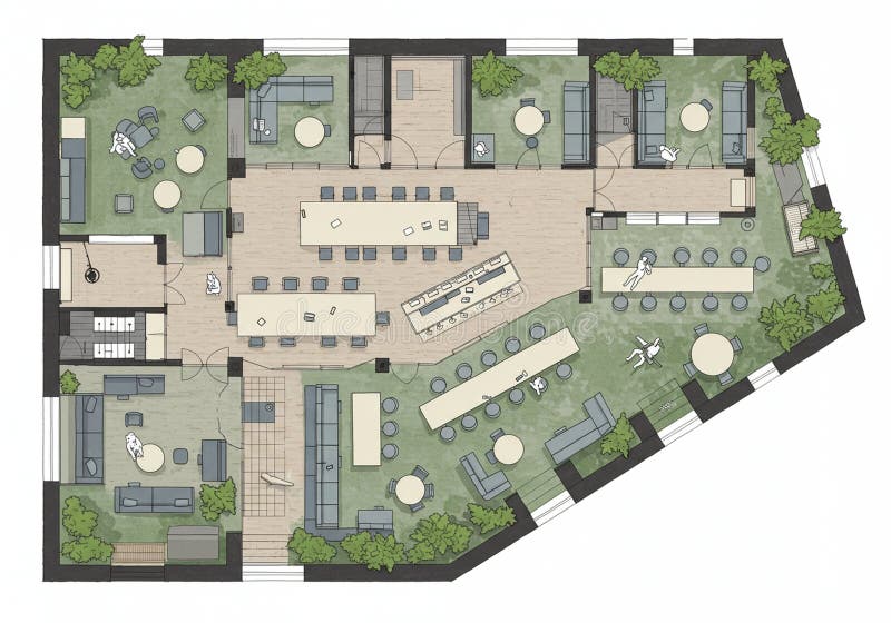 Office Floor Plan with Various Functional Zones. Includes Multiple ...