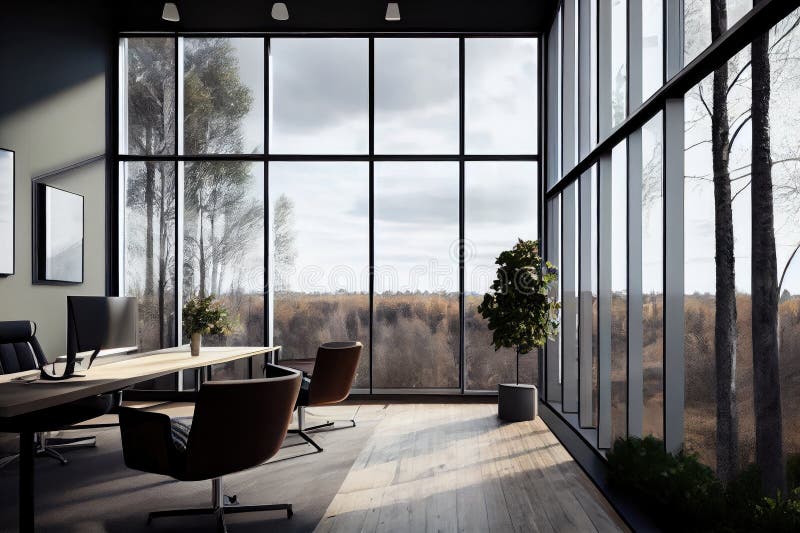 Office with Floor-to-ceiling Windows, Showcasing Beautiful View of the ...