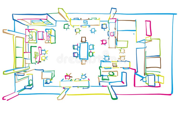 Office Floorplan Drawing Top View Stock Vector - Illustration of ...