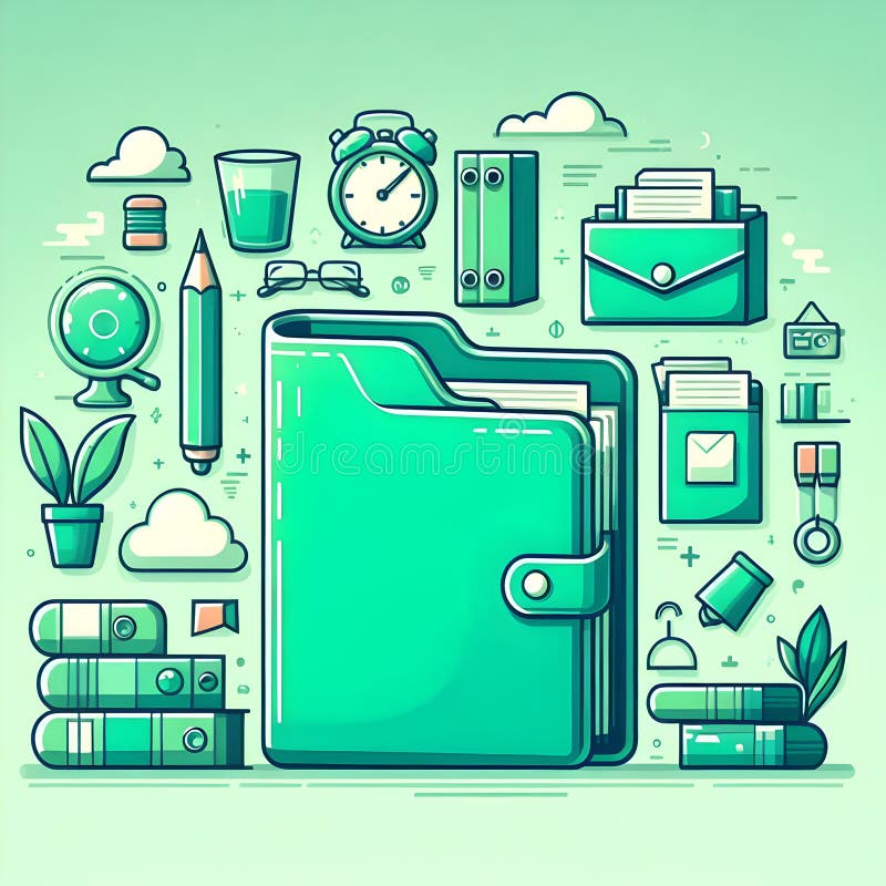 Green Office Folder Surrounded by Stationery Objects Representing ...